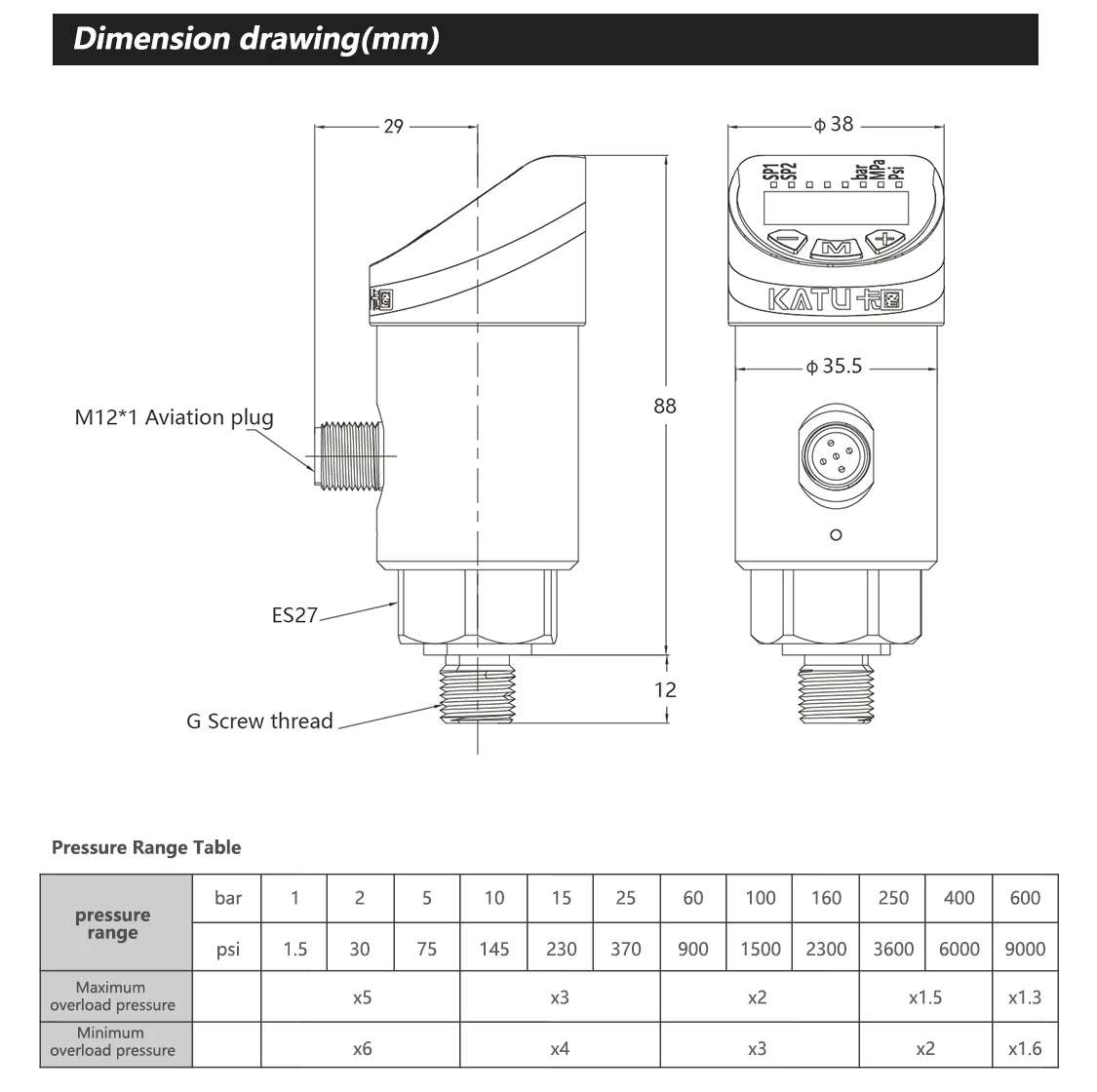 Katu Wholesale Low Pressure High Precision Ps500-b0006 0...60kpa 4-20ma ...
