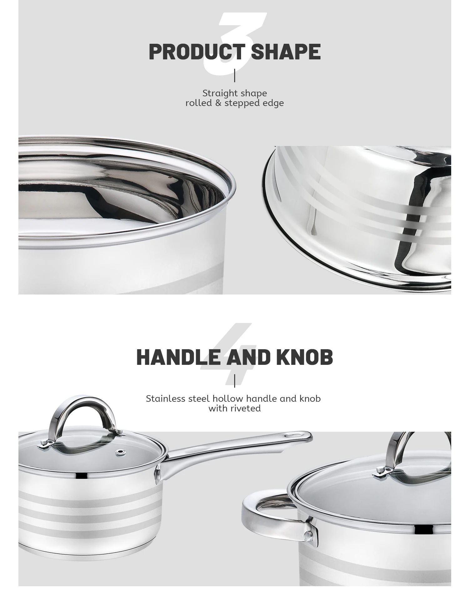 Customization Hollow Handle Cooking Pots And Pans 12pcs Stainless Steel ...