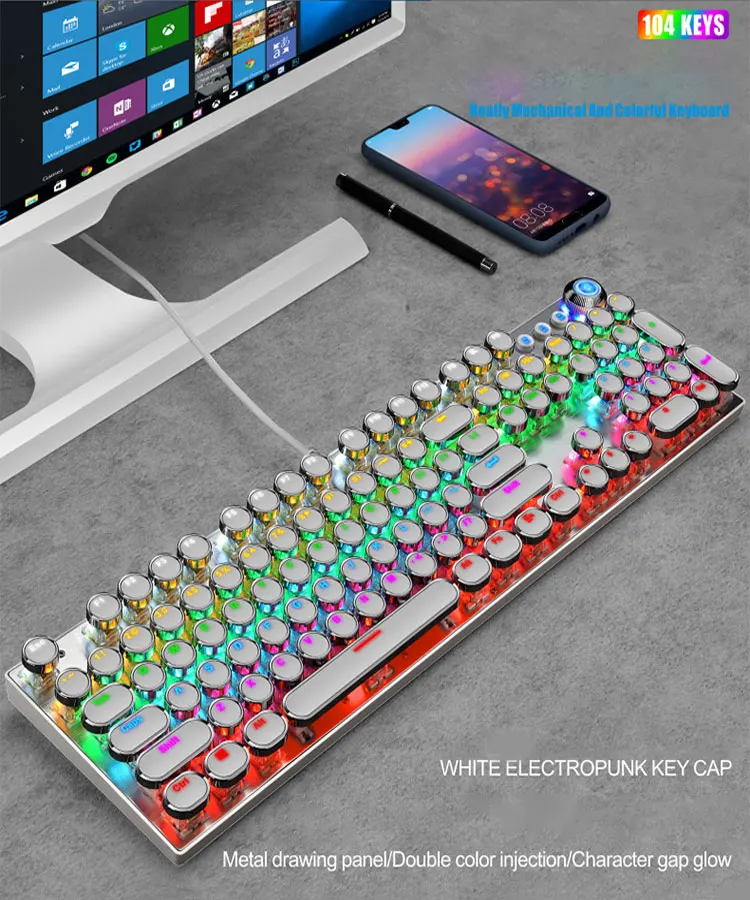 104 Keys RGB Mechanical Keyboard Computer Gaming Keyboard for Desktop ...