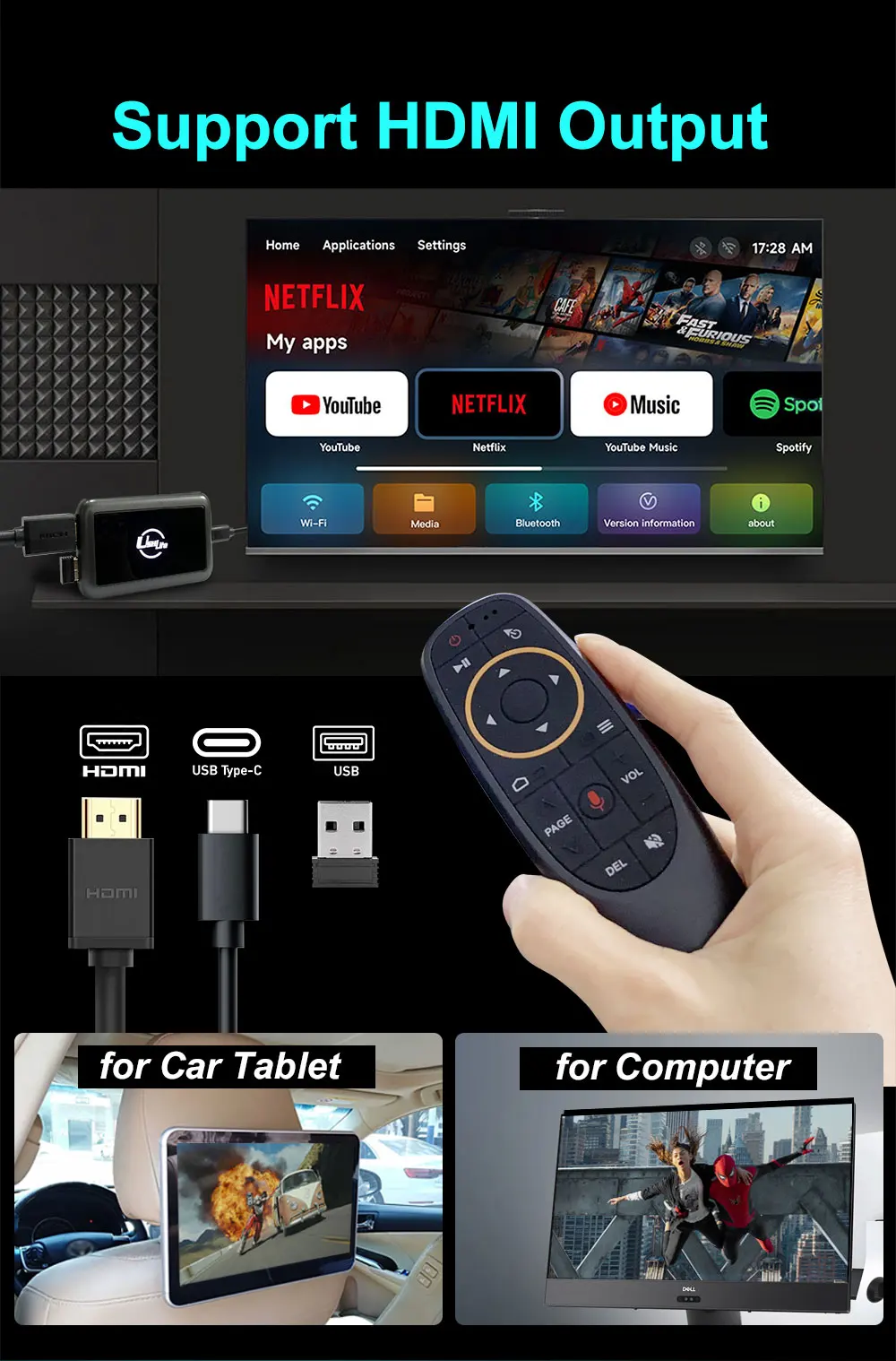 Carplay Smart Ai Box Black Universal Travel Adapter Hdmi Output Car ...