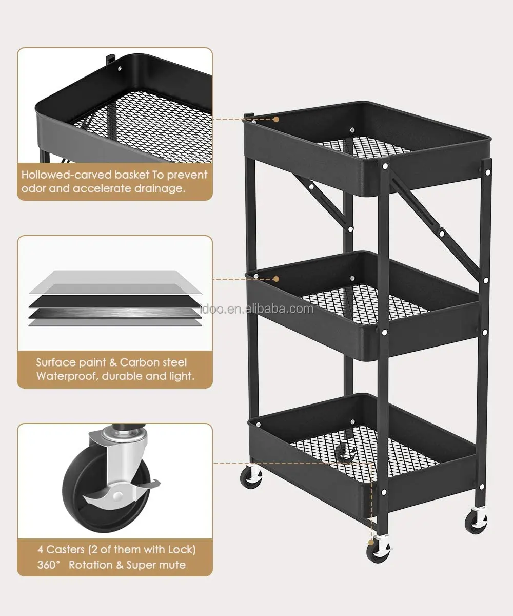 Wholesale Custom Metal Trolley - 3-Layer Kitchen Storage