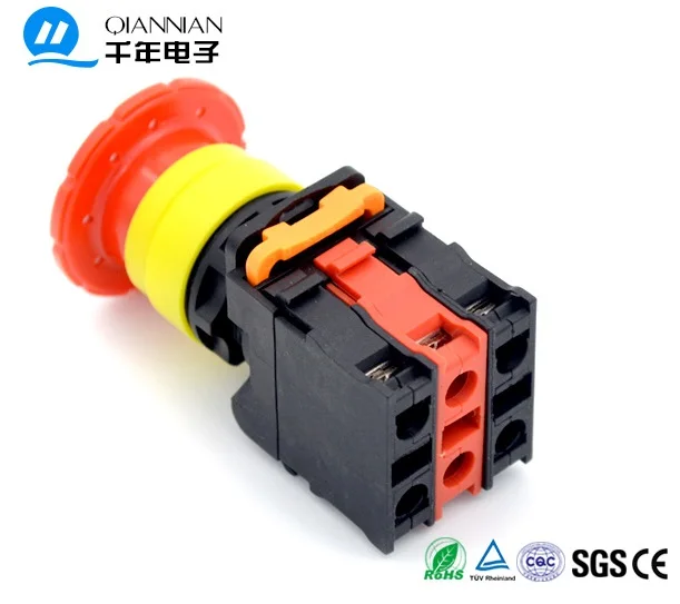 Qiannian 22mm Emergency Stop Push Button Switch Waterproof Plastic Flat Round Head With 6 Screw ...