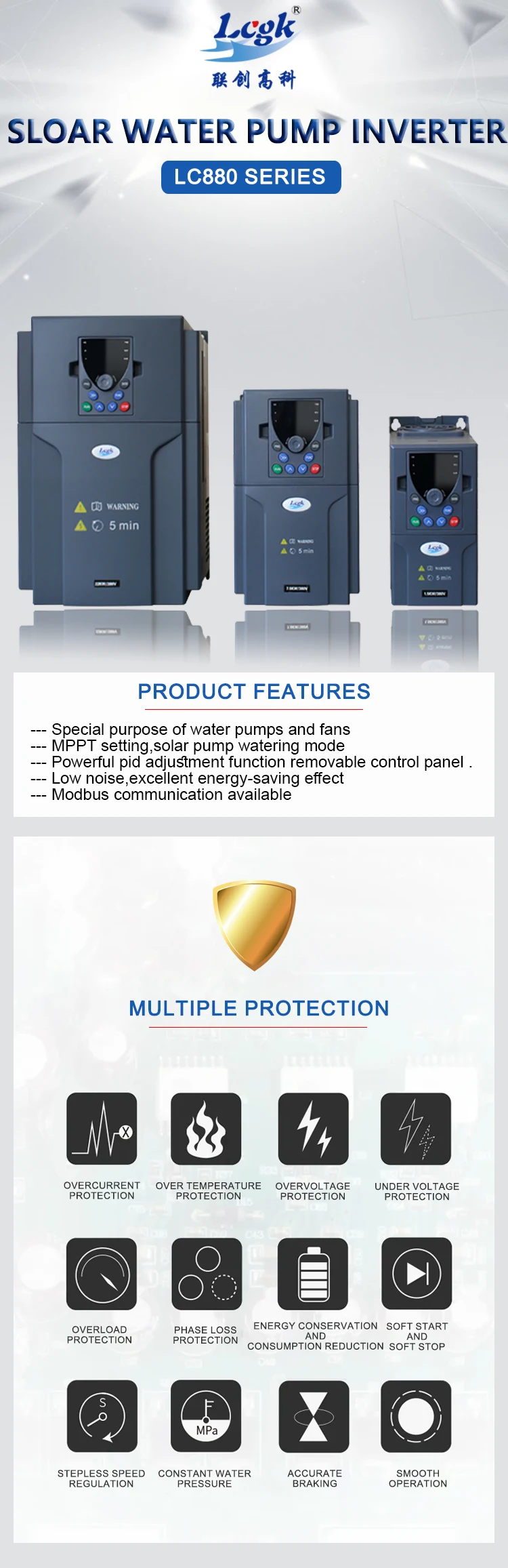 LC880 380V MPPT VFD Inverter, 37kW 45kW 90kW Variable Frequency Drive for Industrial ...