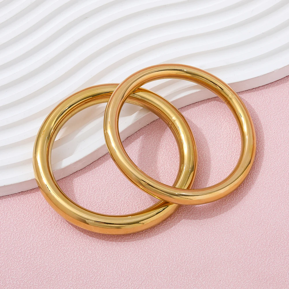 High End 18k Gold Plated Chunky Hollow Weld Bracelet Bangle Stainless ...