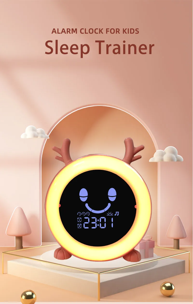 Cute Children Alarm Clock Children Sleep Trainer Clock Night Light ...