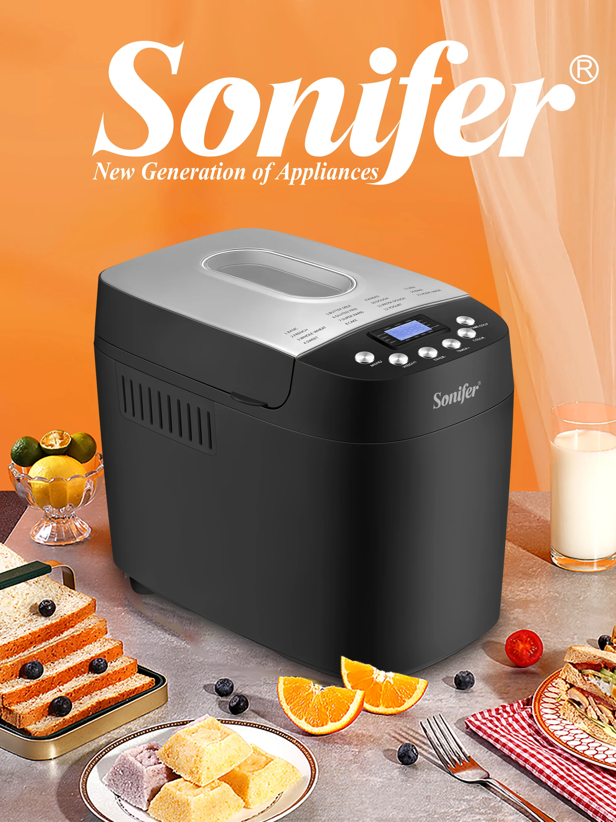Sonifer SF-4025 - Efficient Home Bread Maker with 15 Programs
