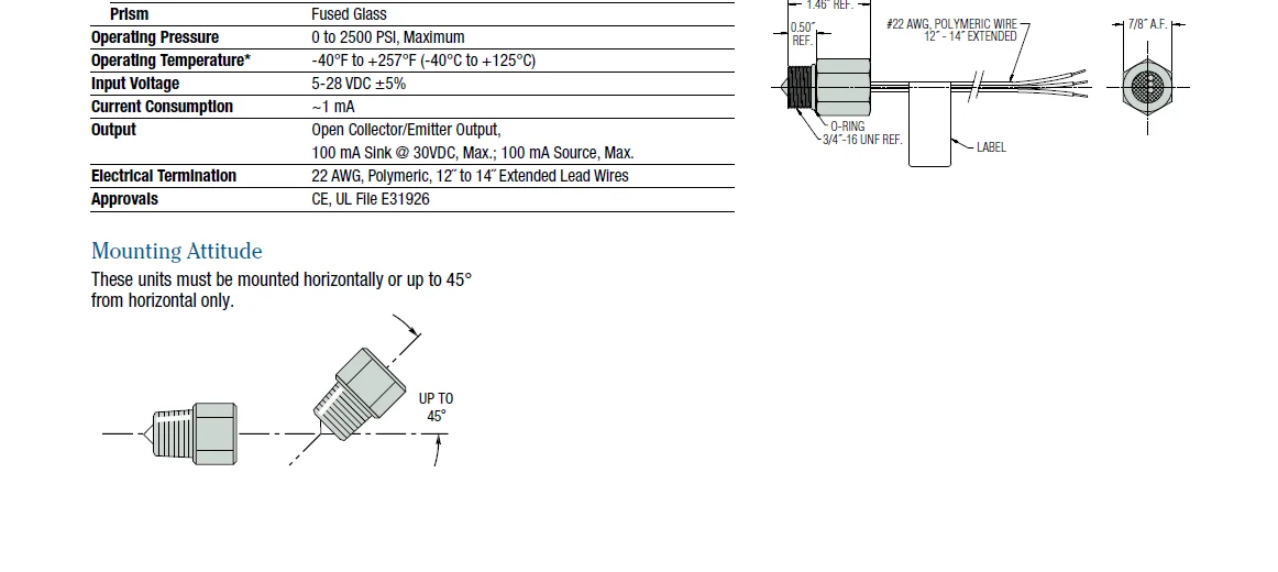 PT1000 PT100 RTD OEM Gems ELS-1150 Compact Electro Optic Level Switch
