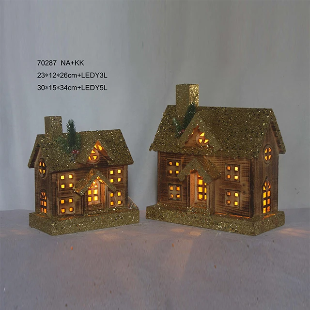 Wood Church House With Light Wooden Mini House With Lights Christmas ...