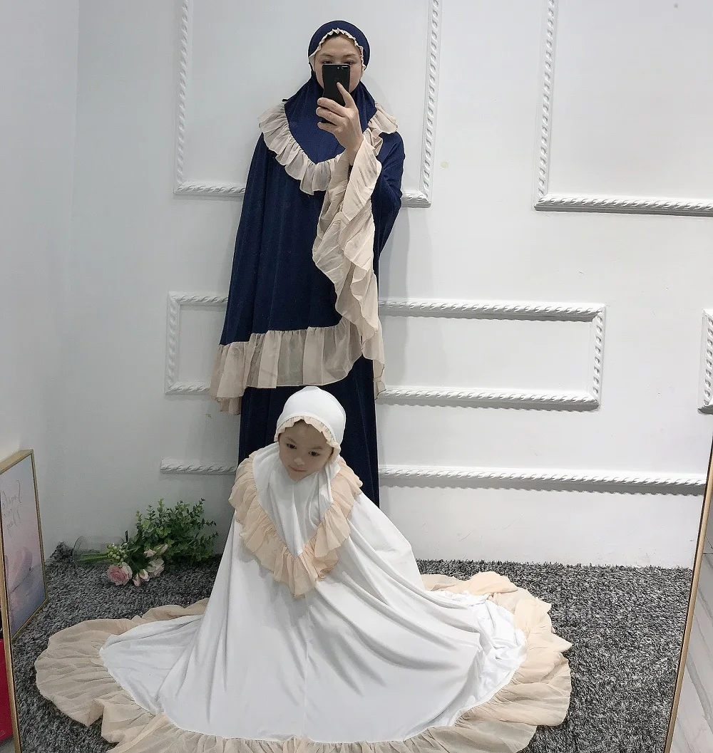 Muslim Children Girls Prayer Dress 2 Pieces Hijab Abaya Ramadan Set ...