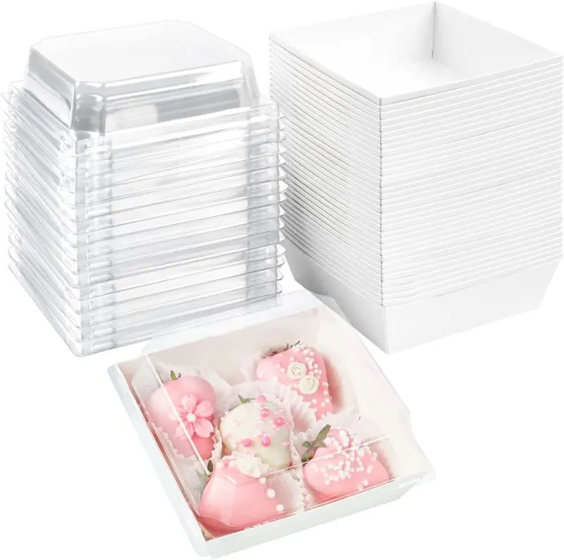 Small Charcuterie Boxes with Clear Lids 4x4 Inch To Go Disposable Paper ...