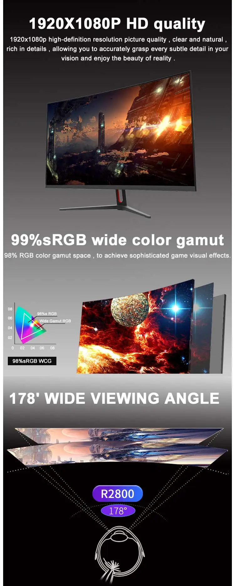 Wide Screen LCD 32 Inch Gaming Monitor Curved 165hz Monitor LED Screen ...