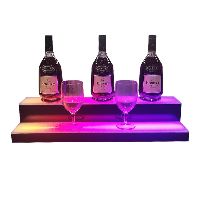 Home Bar LED Lighted Bar Liquor Bottle Alcohol 2-Step Acrylic Shelf ...