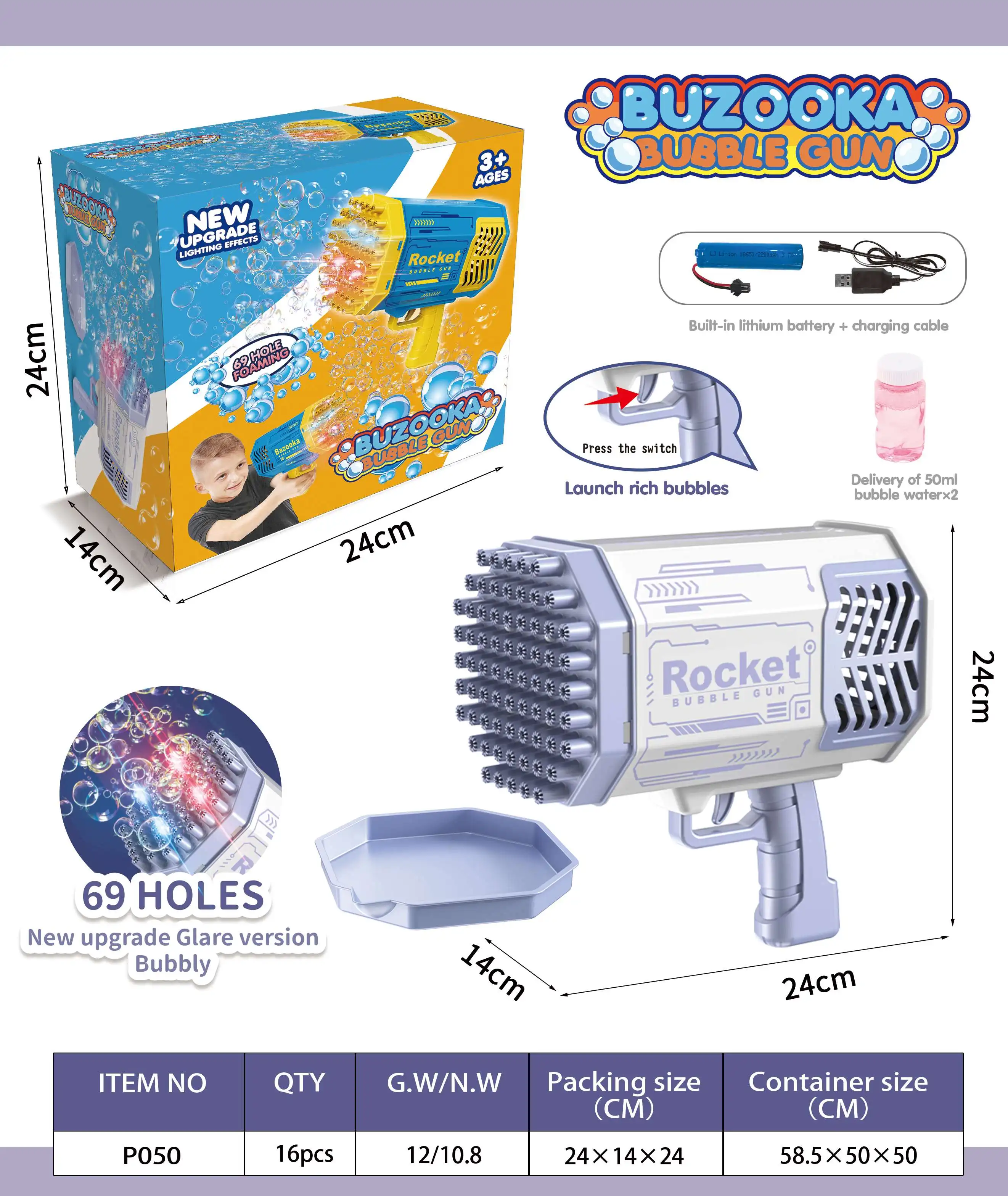 69 Holes Super Large Volume Gatling Bubble Rocket Bubble Gun Machine ...