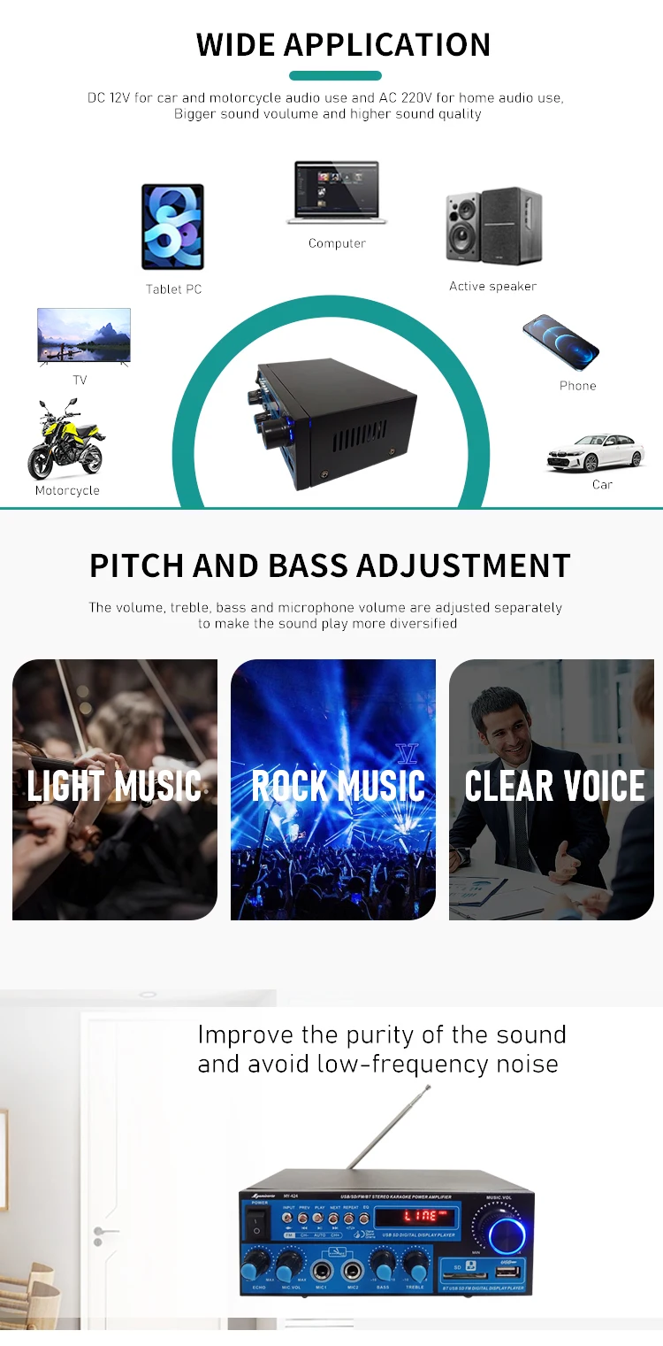 Big Power Blue Color 12v/240v Digital Car Amplifier Audio With Four ...