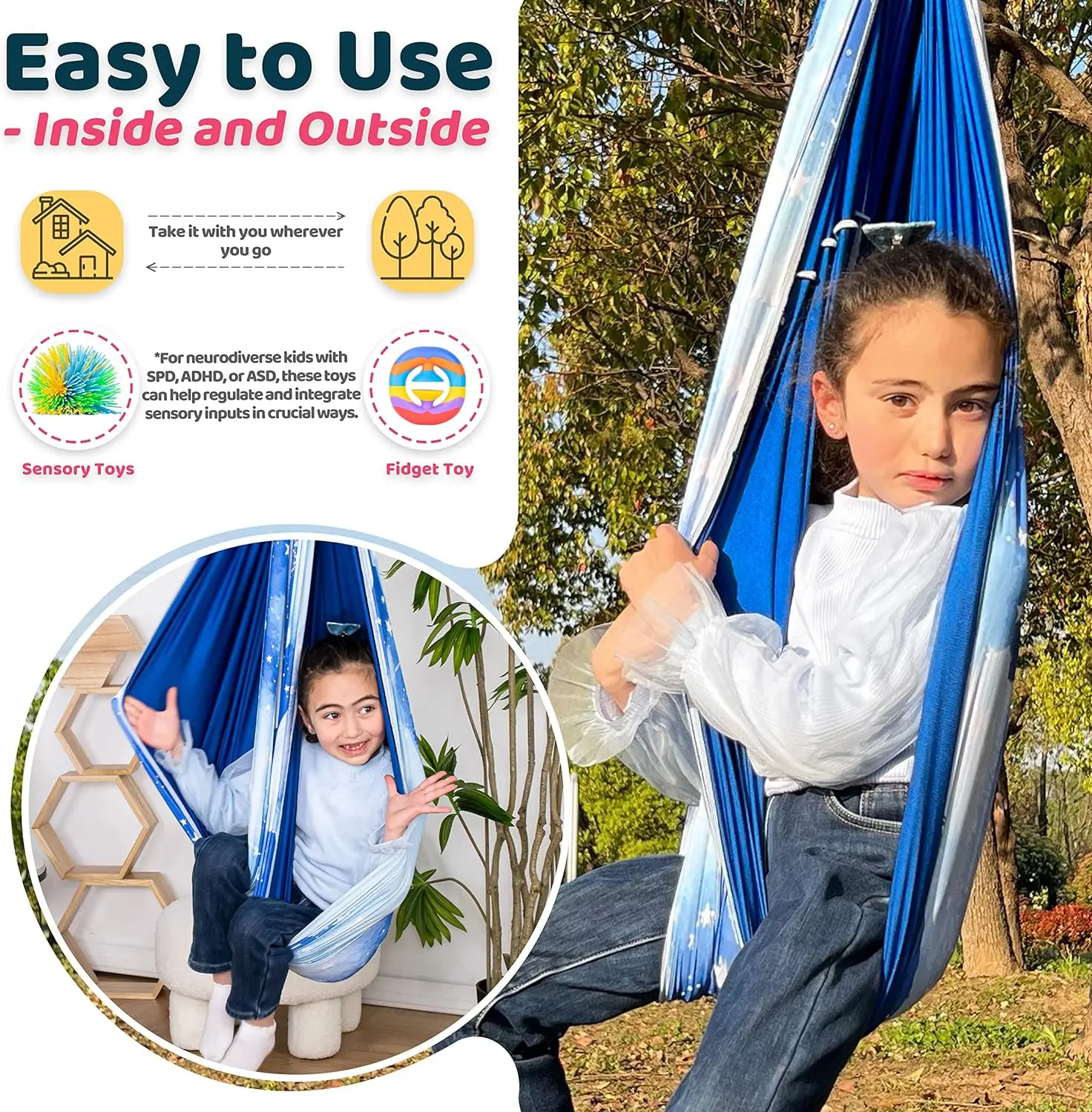 2024 Sensory Swing For Kids Indoor 360 Swivel Hanger Hardware Double ...
