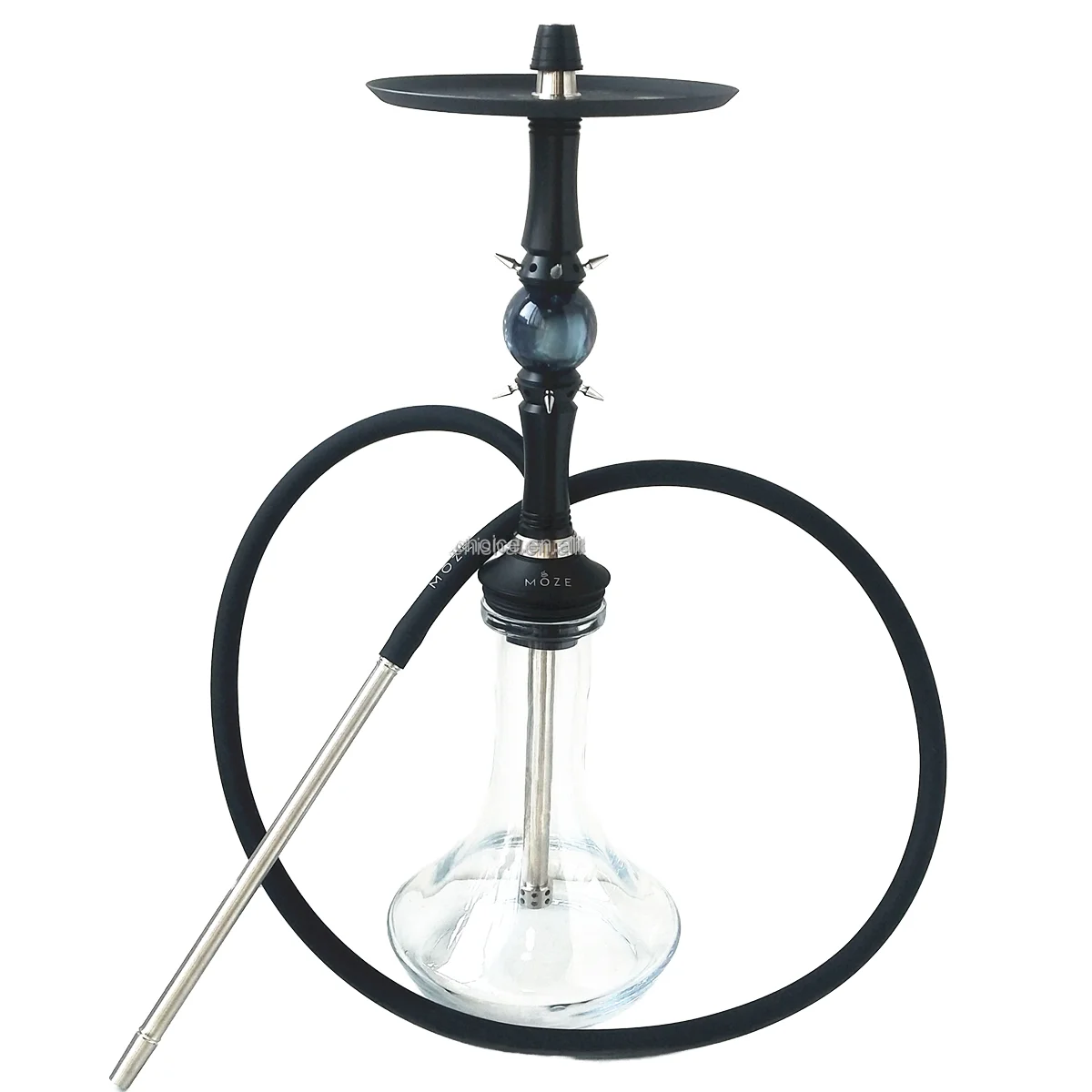 RTS Modern Style Stainless Steel MOZE Sphere Shisha Hookah Set with Frosted Glass Base High ...