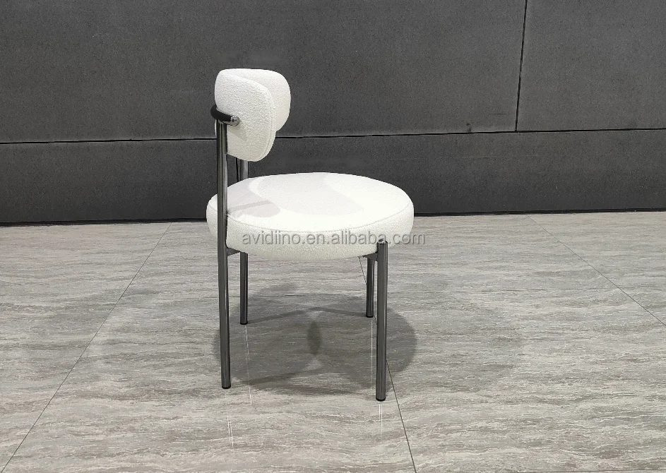 Modern Nordic White Wool Blend Boucle Dining Chair Wabi Lambswool Cream ...