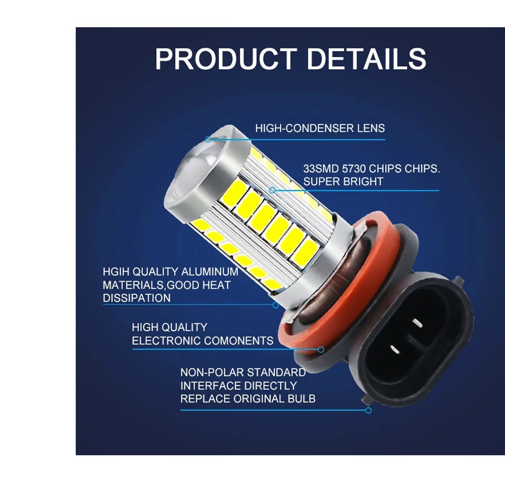 A80 H4 H7 LED Headlights High/low Beam 5630 33SMD 8W 33 LED Car Light Bulb Headlight 12V 800lm ...