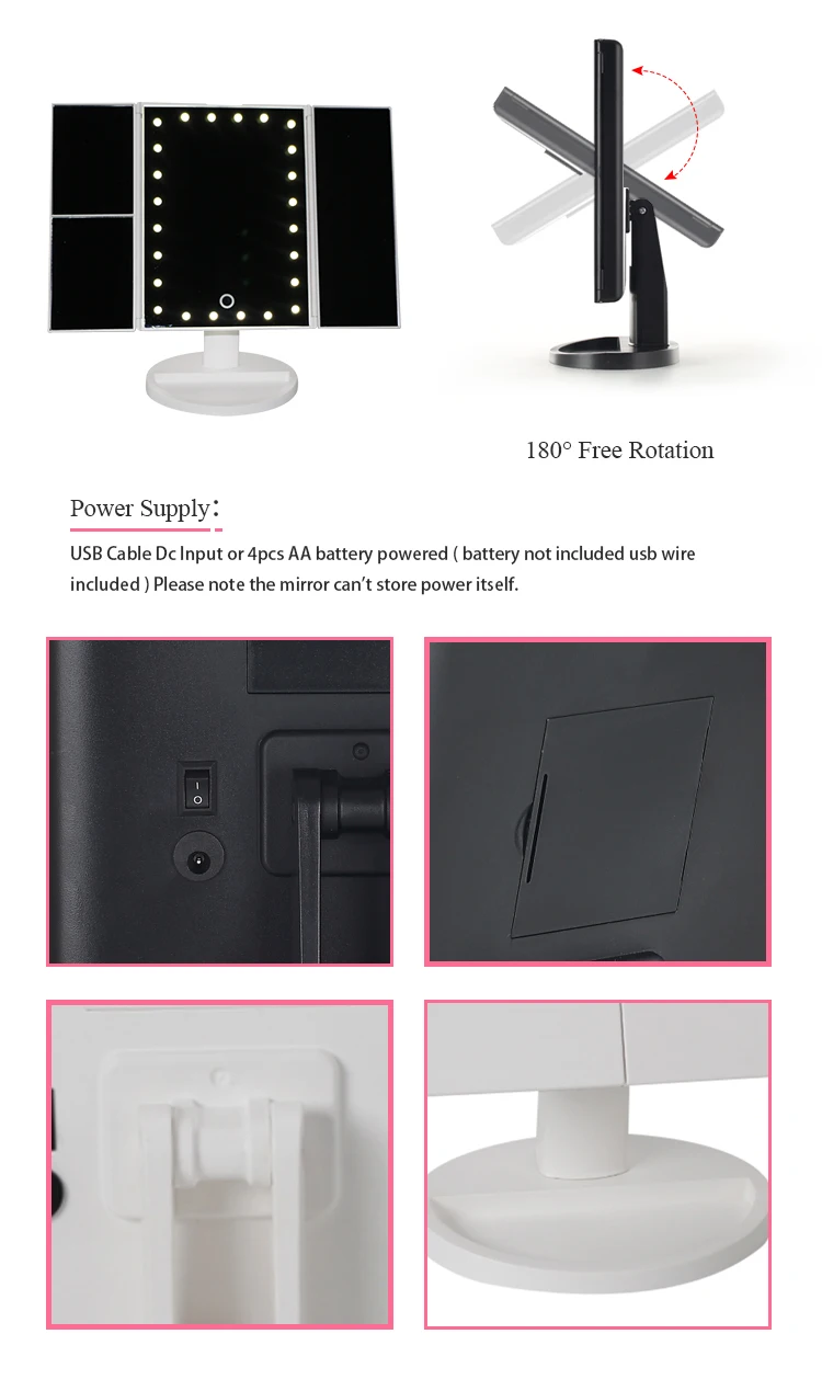 Tri Fold Makeup Vanity Mirror With 24 Led Lights 3x/2x Magnifying Led ...