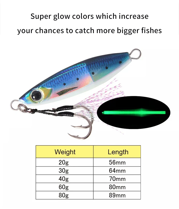 OEM Jigging Lure Rattle Sound Speed Jig 20g 30g 40g 60g 80g Luminous Simulated Bait Vertical ...
