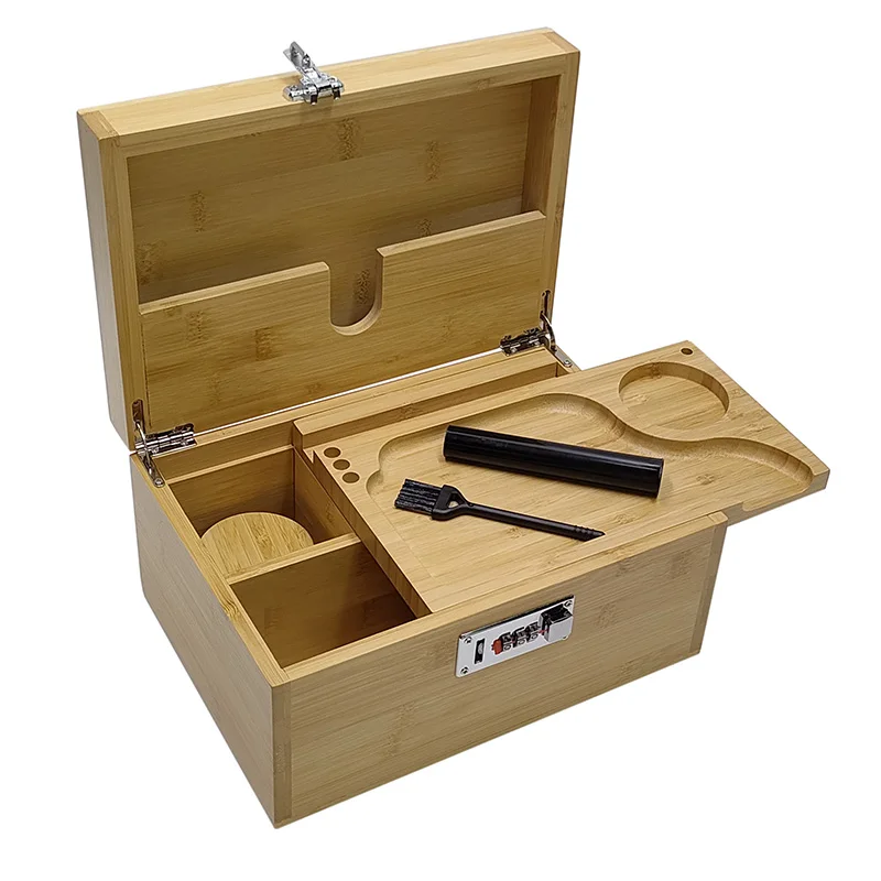 Bamboo Herb Stash Box, Storage Box Wooden Smell Proof Locking Storage ...