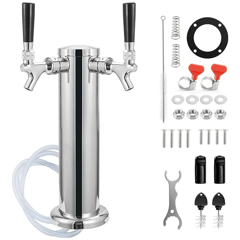 Stainless Steel 3'' Brewing Tower Beer Faucet Dispenser Double Tap ...