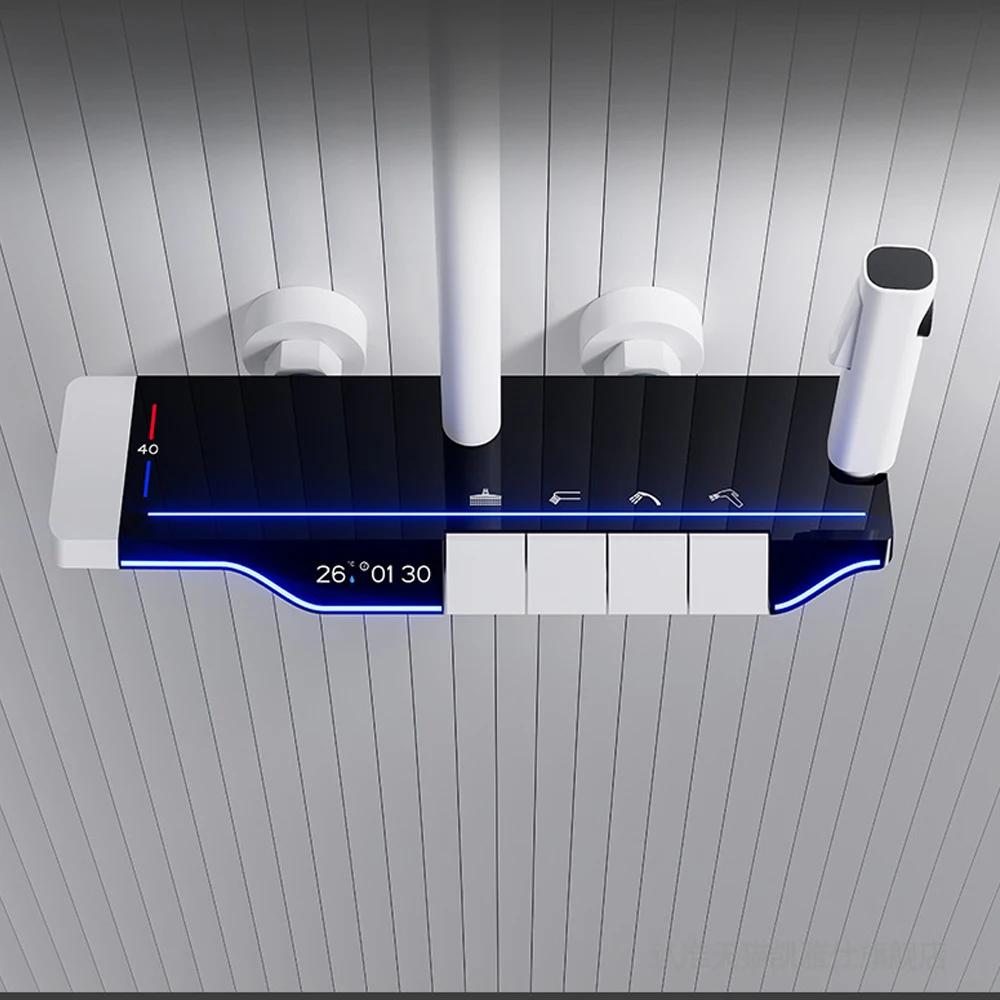 Led Exposed Thermostatic Piano Shower Digital Display Gun Grey Bathroom ...