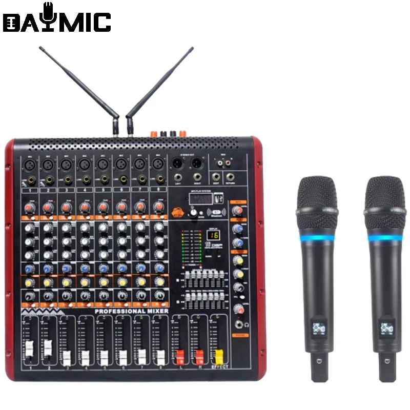 OEM Professional 8 Channel Audio Mixer with 2 Wireless Mics for Stage ...