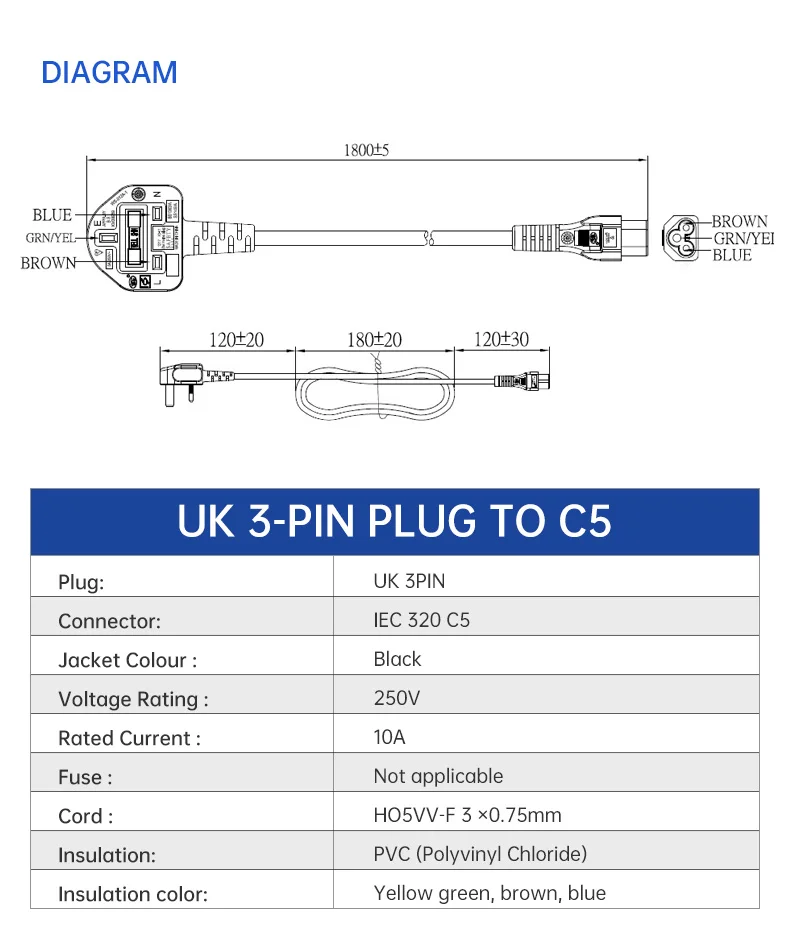 Clover Lead C5 Plug Adapter Uk Laptop 3 Pin C5 Cable Uk Power Cord ...