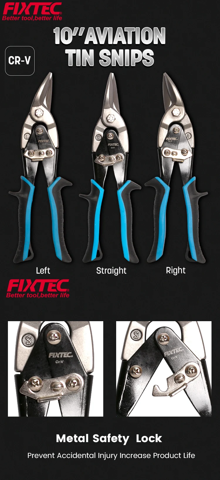 Fixtec High Quality Various Types Of Tin Snips Crv 250mm Right/left ...