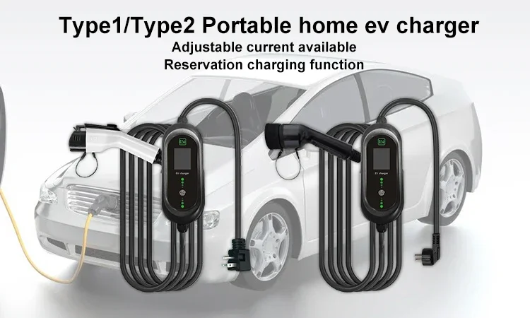 Level 2 Portable Ev Charger 16 Amp Electric Car Charger Nema 6-20 Plug Nema 5-15 Adapter J1772 ...