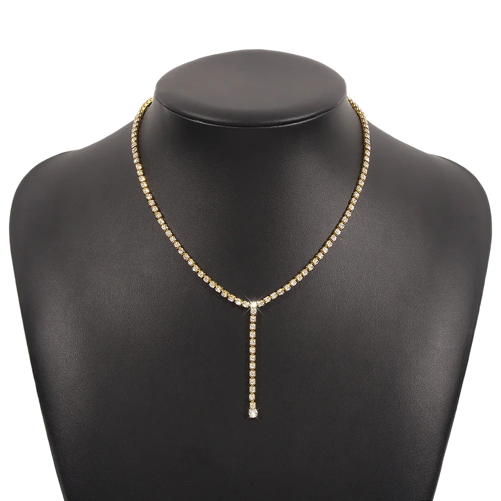 Daihe 2024 New Simple Neck Chain Geometry Y-shaped Retro Full Diamond ...