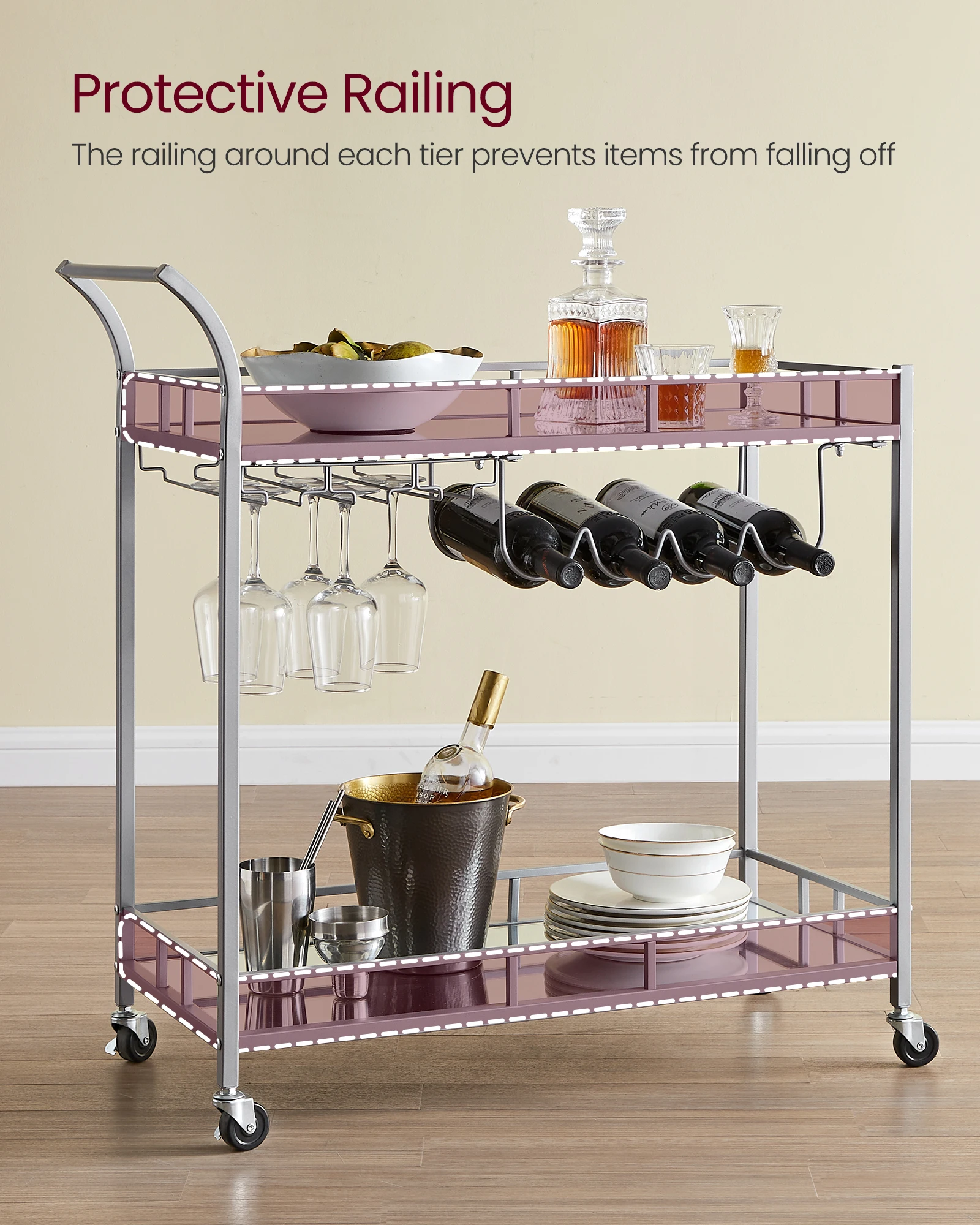 Luxury Home Food Drinks Bar Cart - Metal Serving Trolley