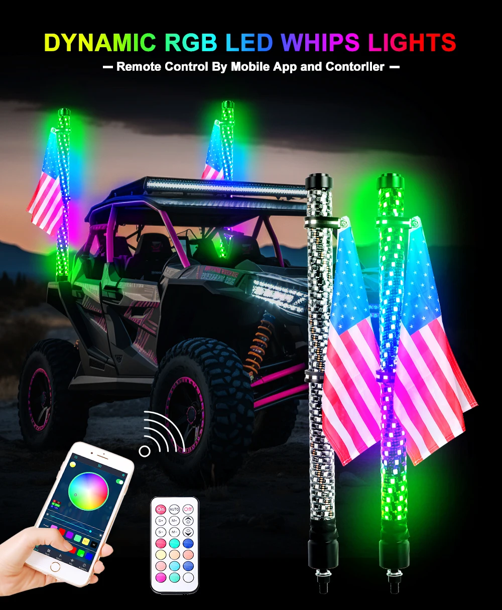 Newest Chubby Whip Light Rgb Chasing Lighted Flag Pole Fat Led Whip ...