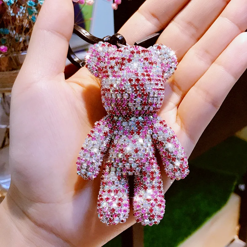 Cute Sparkling Crystal Teddy Bear Keychain High Quality Bling ...