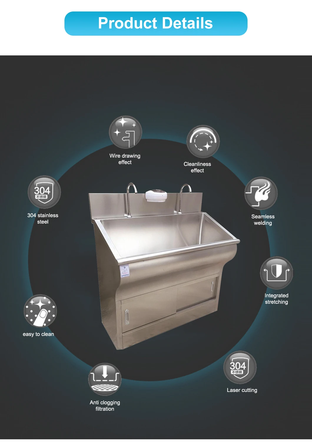 304 Stainless Steel Medical Hand Wash Sink Wash Basin for Operating ...