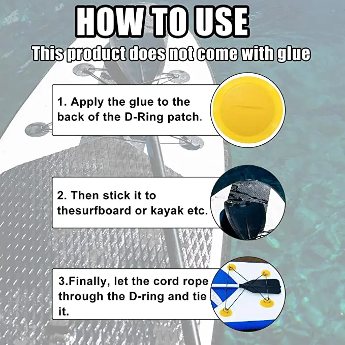 6 Pack Stainless Steel D-ring Triangle Patch With 5m Black Bungee Cord ...