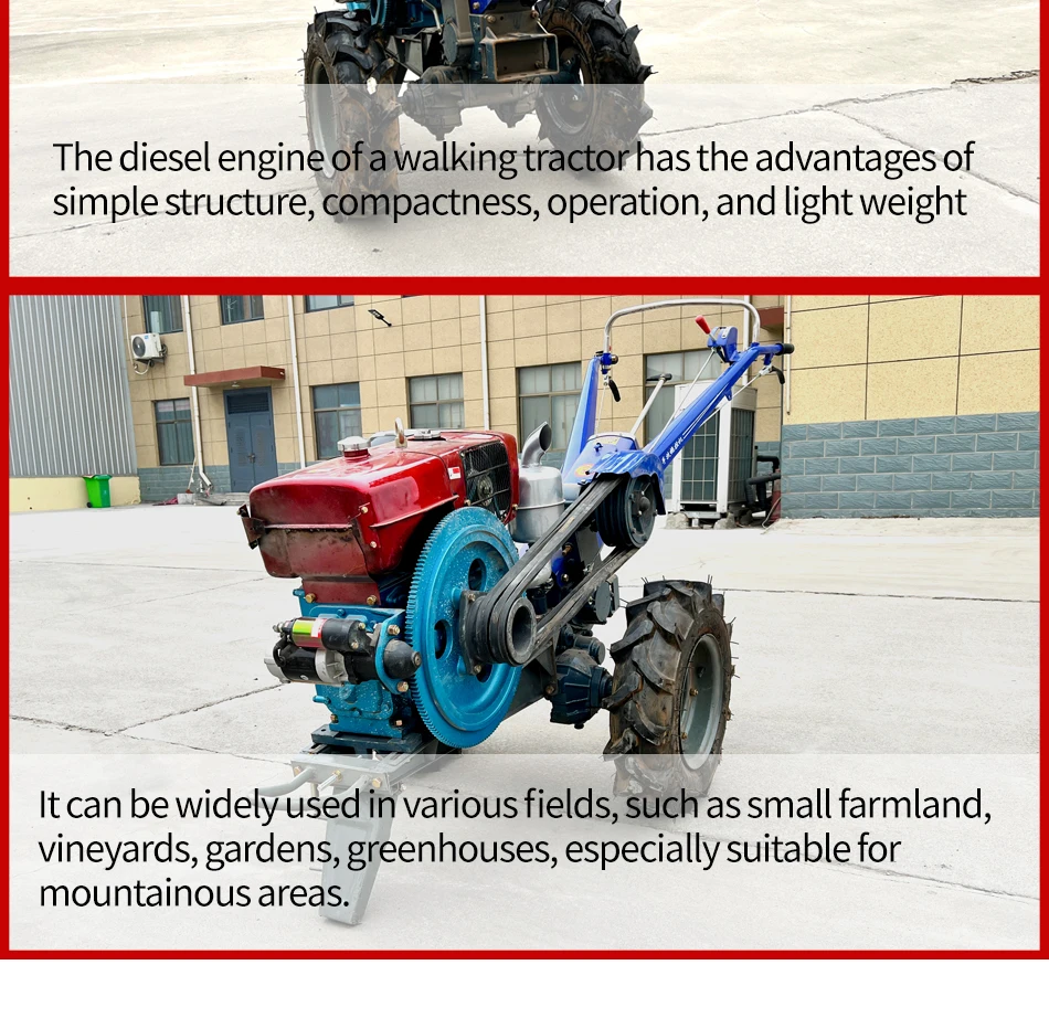 Farm Small Hand-walking-tractor-prices Diesel Engine 15hp 18hp 20hp Two Wheel Hand Driven ...
