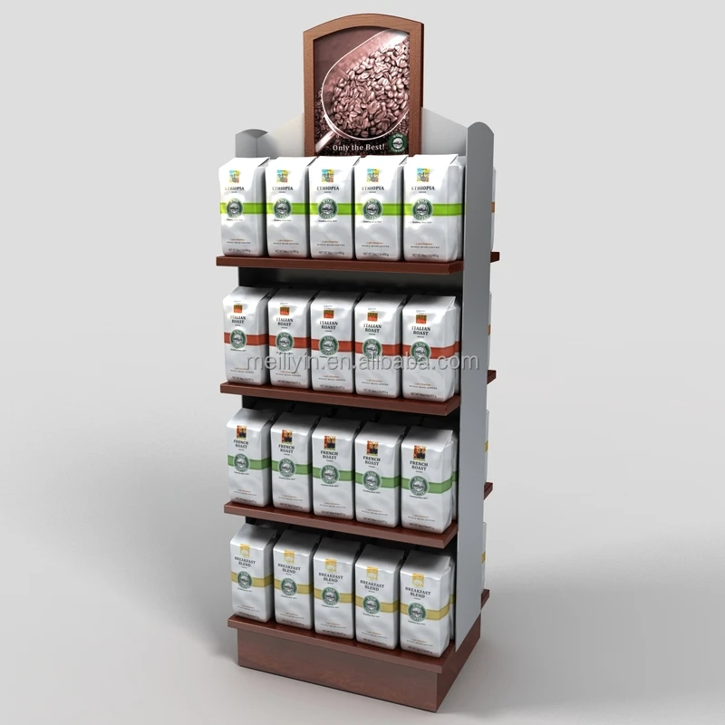 Retail Shop Fixture Wooden Display Shelf Stand Coffee Bag Display Rack ...