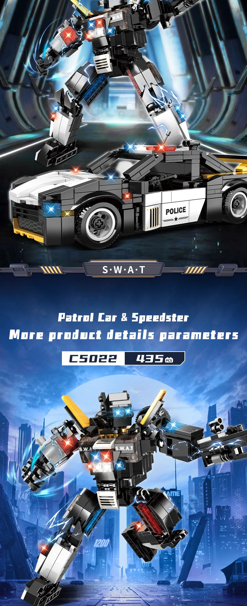 Woma Toys Mechanical SWAT Robot - Transforming Building Block Model