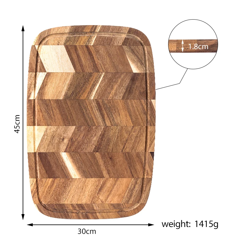 Rectangular Large Acacia Wood Butcher Chopping Block Cutting Board End ...