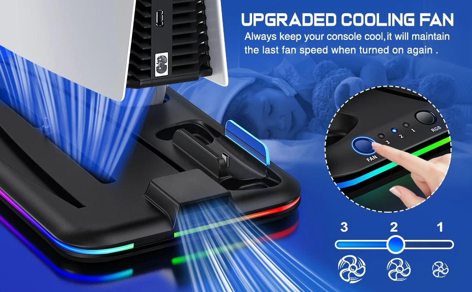 Gaming Accessories For PS5 Stand 3 gears Cooling Fan charging Station ...