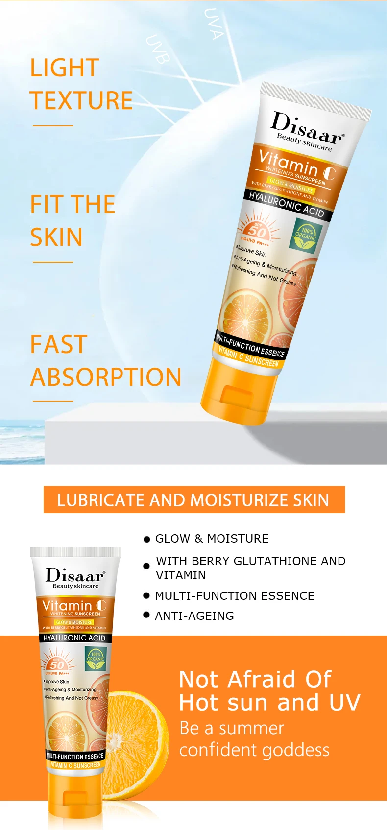 Disaar Vitamin C Sunscreen Cream Spf 50 Sunscreen Whitening Anti Uv Sunscreen - Buy Spf 50 ...