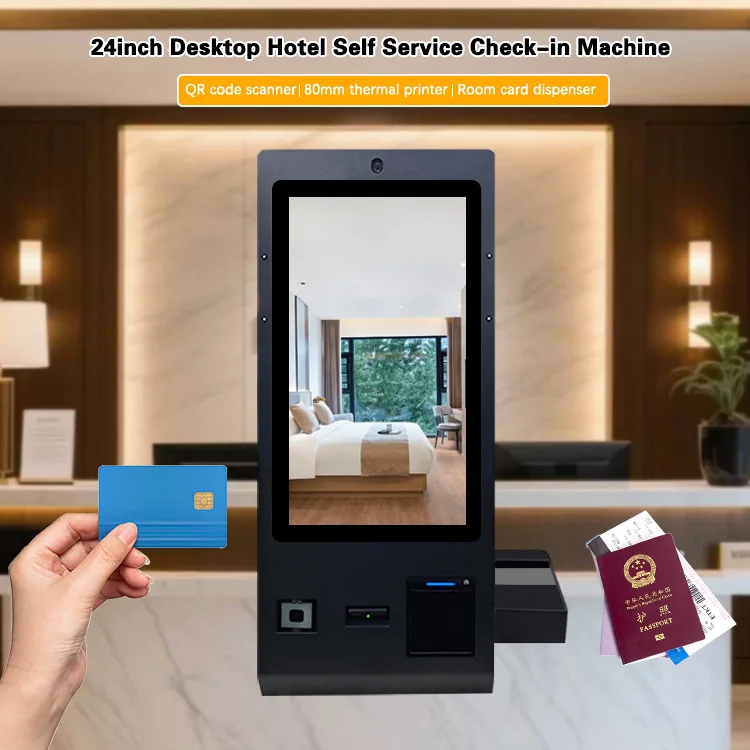 24 Inch Passport Scanner OCR Hotel Check in Kiosk With Room Key Card ...
