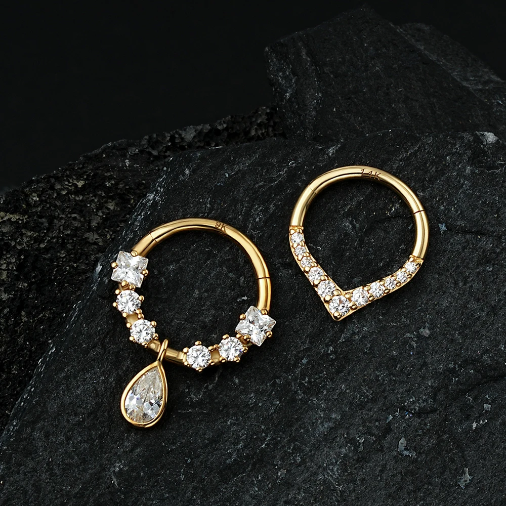 14K Yellow Solid Gold Nose Septum Earrings Clicker Hinged Segment Ring ...