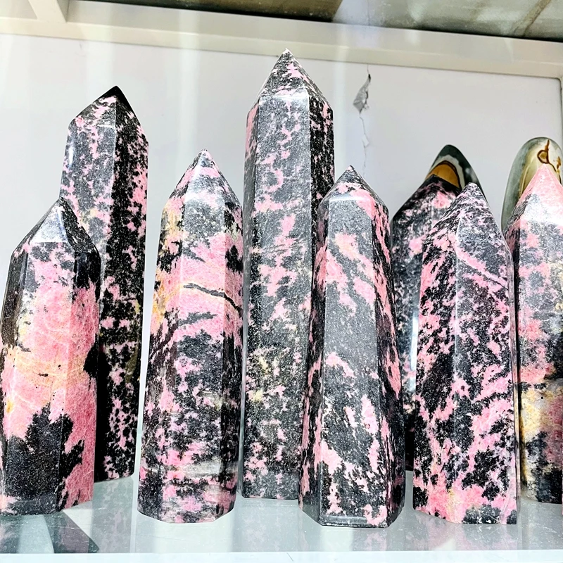 High Quality Natural Rhodonite Stone Crystal Point Wand Quartz Tower ...