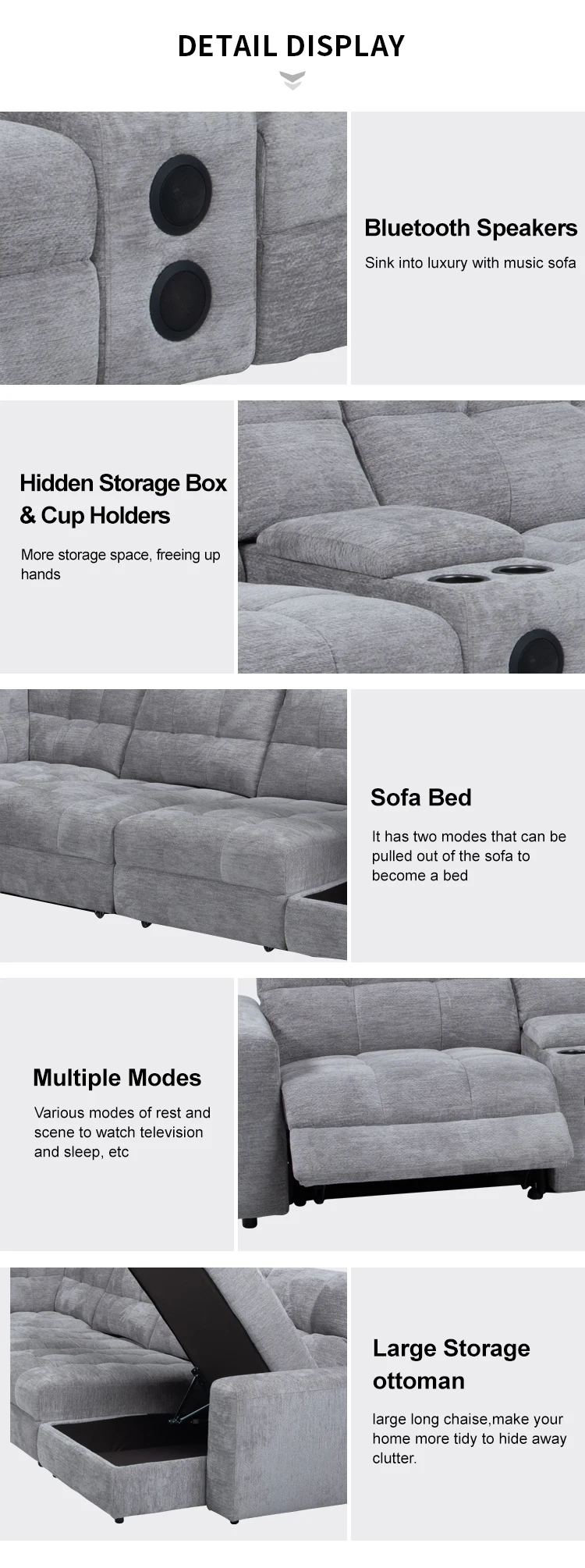 Manwah Cheers Fabric Sectional Sofa Set Furniture Modular Recliner Sofa ...