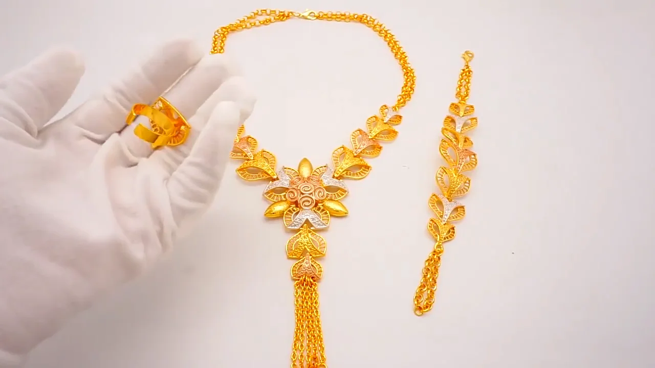 24k Gold Dubai Jewelry Set For Women Middle East Gold Necklace Bracelet ...