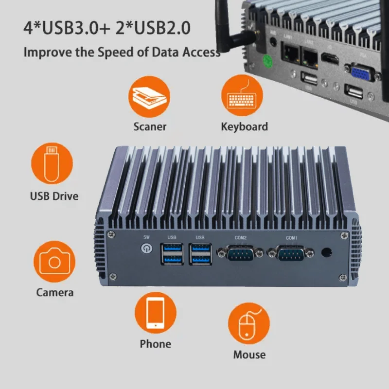Fanless Industrial Mini PC Core I3 I5 I7 Processor 8+ 128 GB Low Power ...