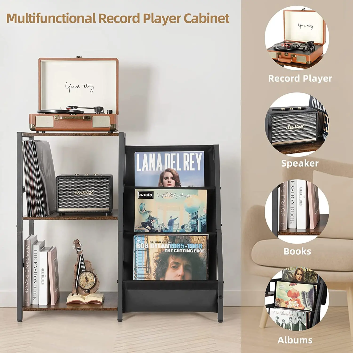 3-tier Record Player Stand With Vinyl Storage Record Player Table Up To ...